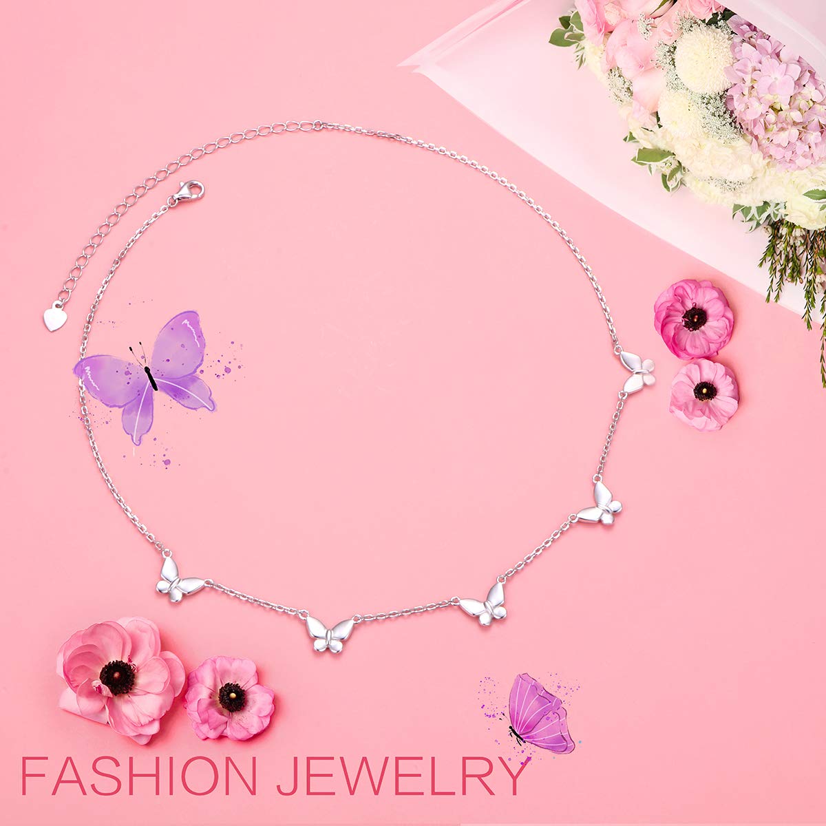 DAOCHONG 925 Sterling Silver Dainty Butterfly Choker Necklace for Women Jewelry Birthday Christmas