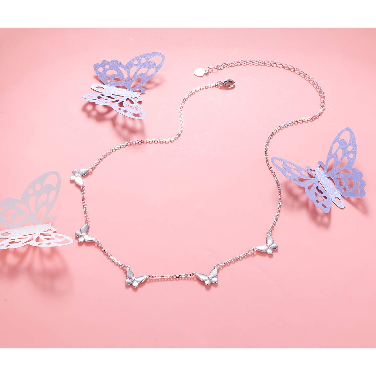 DAOCHONG 925 Sterling Silver Dainty Butterfly Choker Necklace for Women Jewelry Birthday Christmas