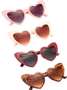 4 pairs heart shaped sunglasses goggle vintage cat eye sunglasses mod style retro glasses with 4 pieces glasses cloth 4 pieces flannel bag for party supplies