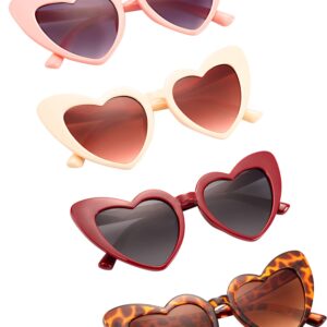 4 Pairs Heart Shaped Sunglasses Goggle Vintage Cat Eye Sunglasses Mod Style Retro Glasses with 4 Pieces Glasses Cloth 4 Pieces Flannel Bag for Party Supplies