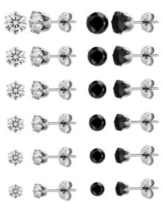 12 pairs silver earrings surgical steel earrings hypoallergenic zinc earrings set women's earrings men's earrings cubic zirconia studs earrings 3mm-8mm