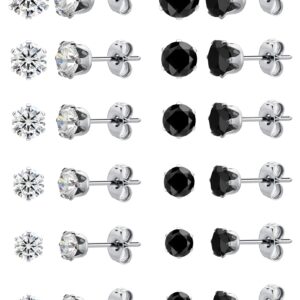 12 Pairs Silver Earrings Surgical Steel Earrings Hypoallergenic Zinc Earrings Set Women's Earrings Men's Earrings Cubic Zirconia Studs Earrings 3mm-8mm