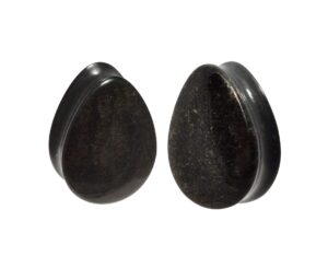 mystic metals body jewelry pair of golden obsidian convex teardrop double flare plugs (stn-647) (9/16" (14mm))