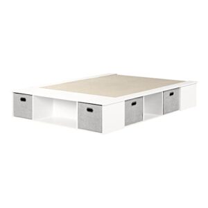 south shore flexible platform bed with storage and baskets, full, pure white