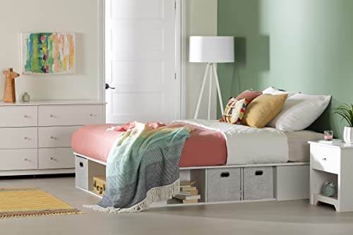 South Shore Flexible Platform Bed with Storage and Baskets, Full, Pure White