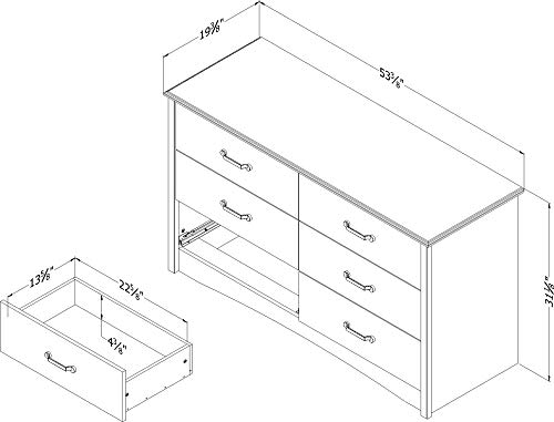 South Shore Helson 6-Drawer Double Dresser, 19.5x53.5x31.25 Inch (Pack of 1), Seaside Pine