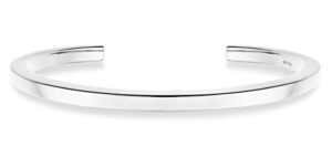 miabella 925 sterling silver or 18kt yellow gold over silver italian 4mm squared cuff polished bangle bracelet for women men bracelet made in italy (sterling silver, 8 inch)