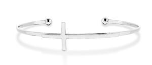 miabella 925 sterling silver italian adjustable sideways cross bracelet for women 7.25-7.5 inch 18k gold plated or silver cuff bangle bracelet made in italy (sterling silver)