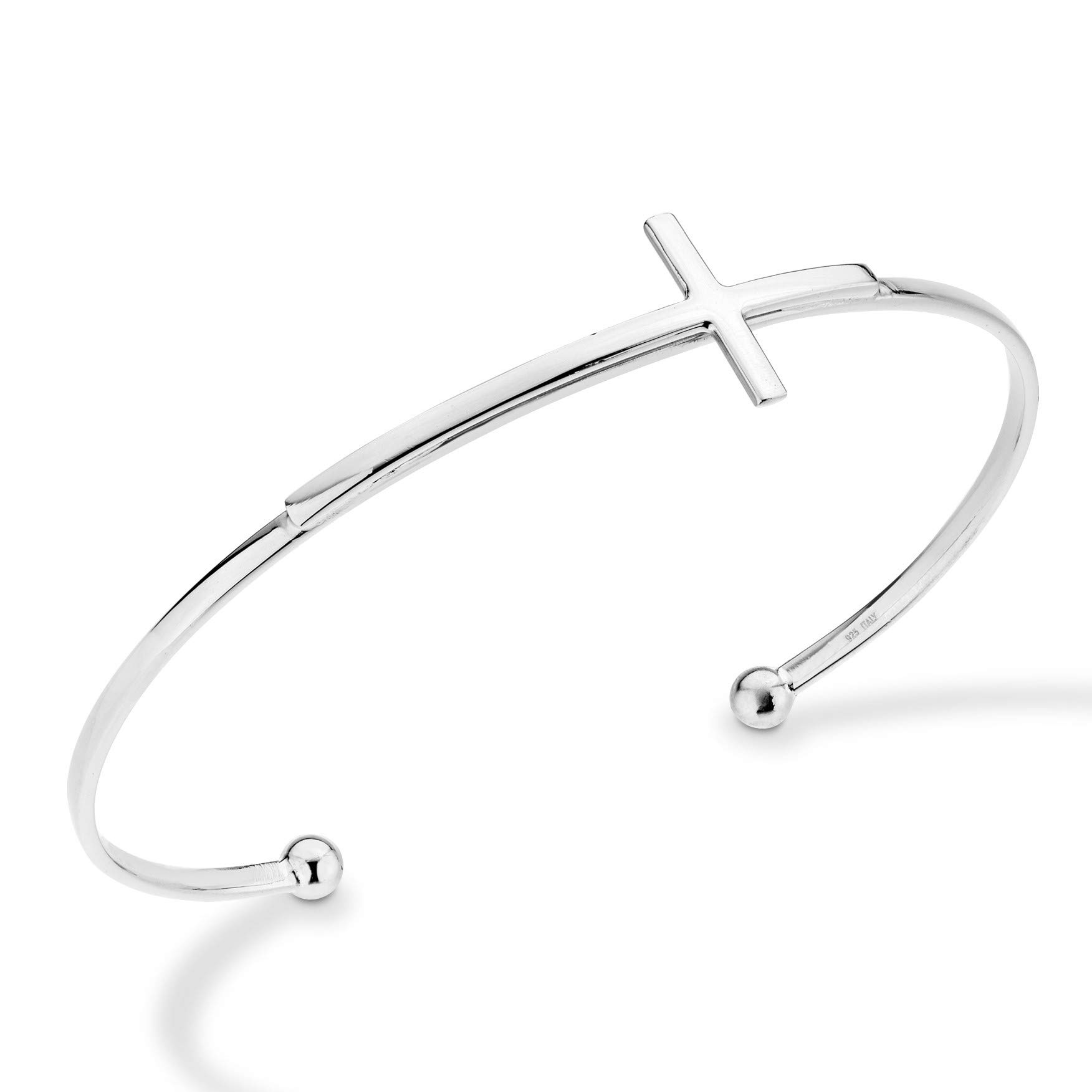 Miabella 925 Sterling Silver Italian Adjustable Sideways Cross Bracelet for Women 7.25-7.5 Inch 18K Gold Plated or Silver Cuff Bangle Bracelet Made in Italy (sterling silver)