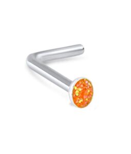 925 sterling silver lbend nose stud ring 3mm orange glitter disc 22g