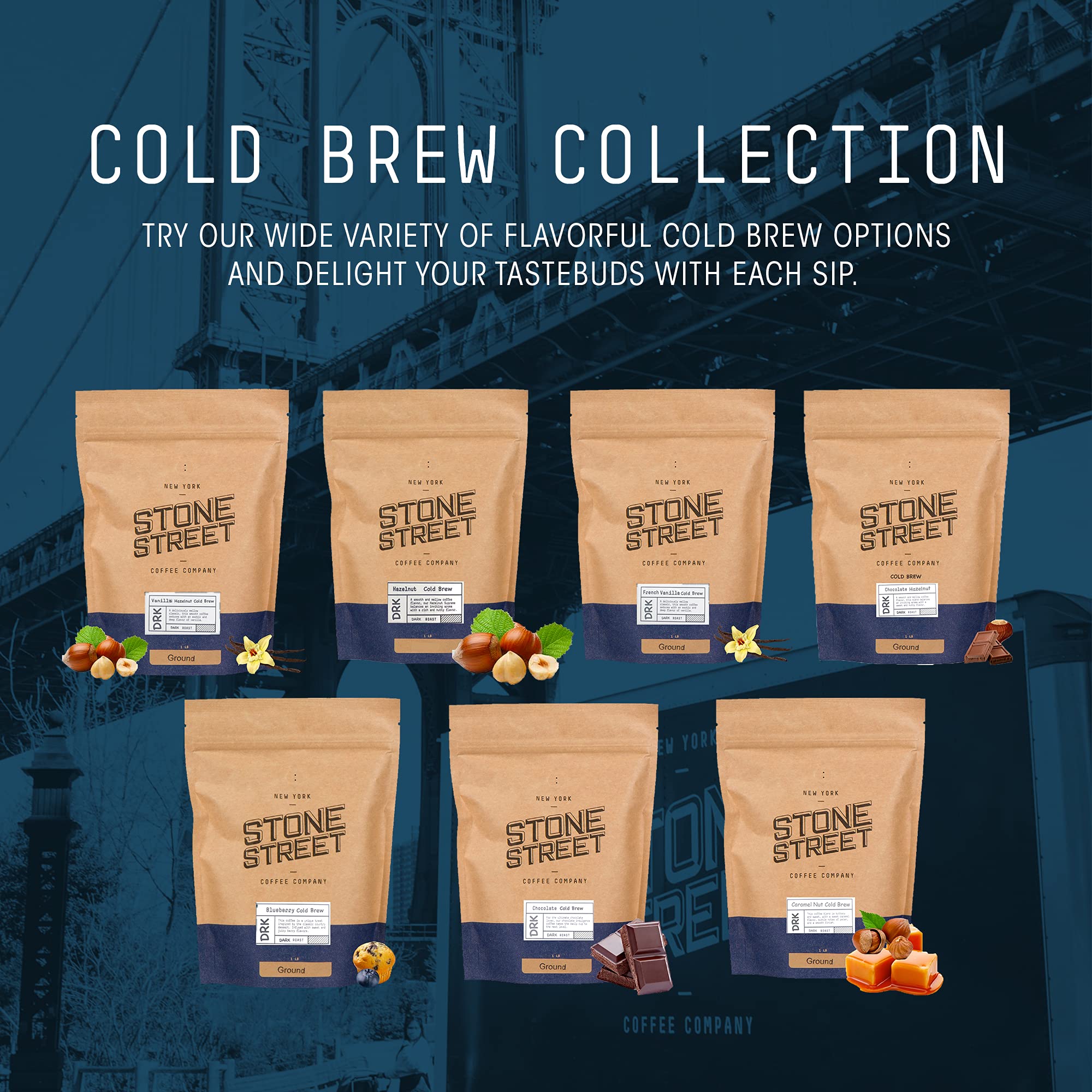 Stone Street Cold Brew Flavored Coffee, Natural French Vanilla Flavor, Low Acid, 100% Colombian, Gourmet Coffee, Coarse Ground, Dark Roast, 1 LB…