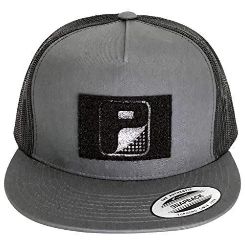 Pull Patch Flat Bill Snapback Trucker Hat | Charcoal & Black Tactical Cap | 2x3 in Loop Surface to Attach Morale Patches