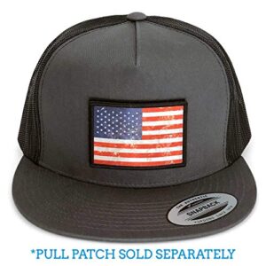 Pull Patch Flat Bill Snapback Trucker Hat | Charcoal & Black Tactical Cap | 2x3 in Loop Surface to Attach Morale Patches