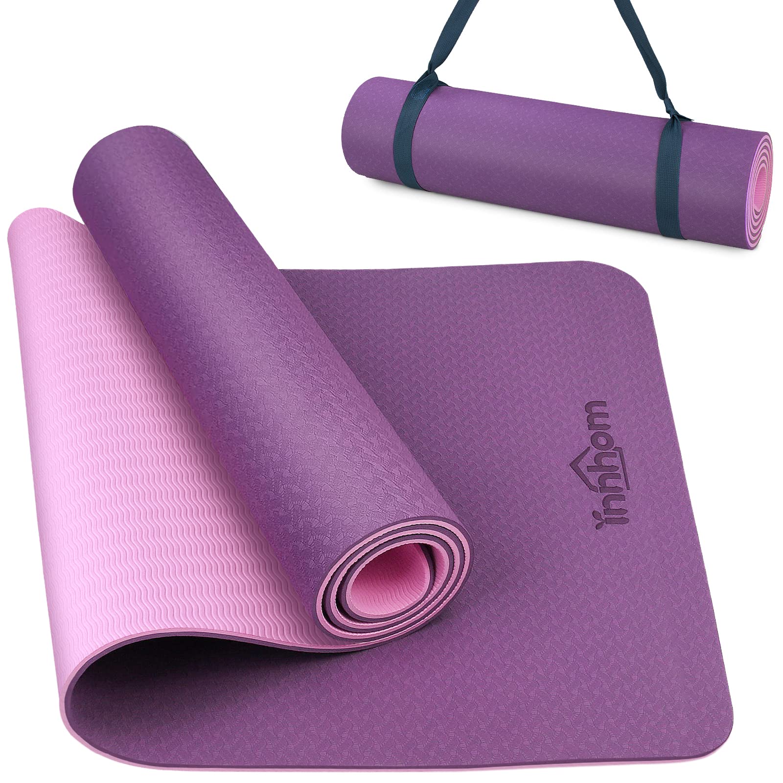 innhom Women 1/3 inch Thick Yoga Mat for Men Exercise Mat Workout Mat for Yoga Pilates Home Gym Non Slip with Carrying Strap, Dark Purple/Pink