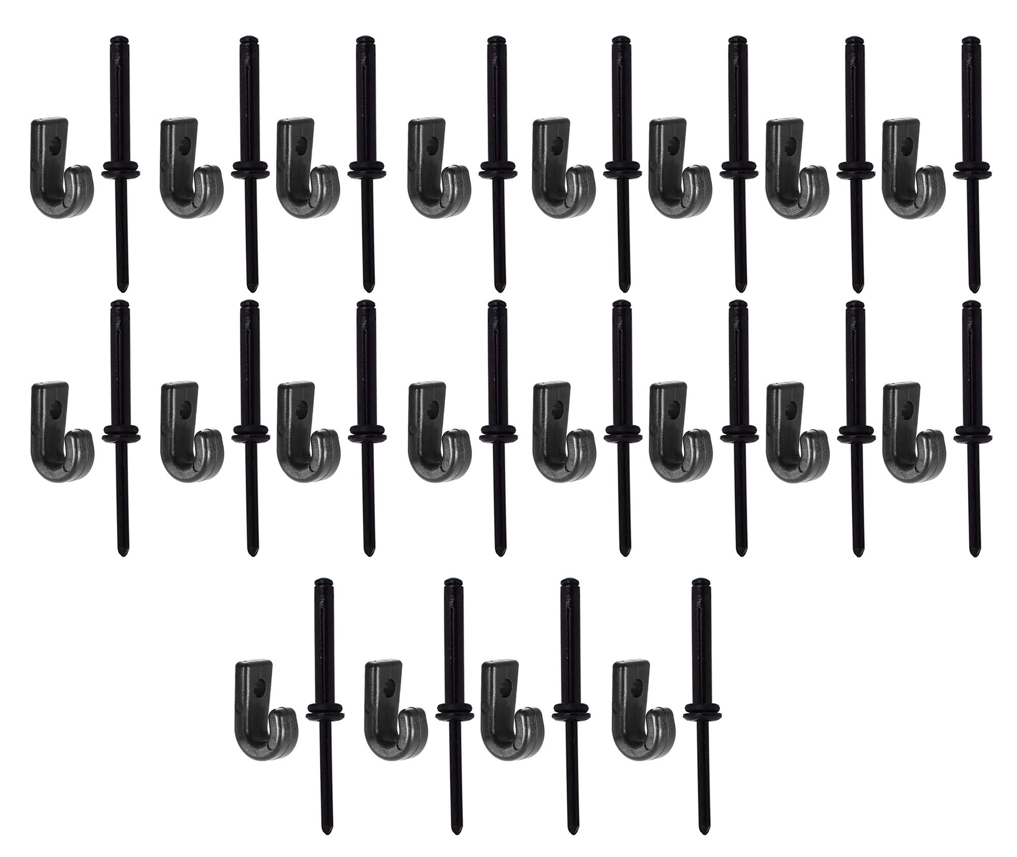 METER STAR 20pcs Tri-Grip Rivet with 20pcs Nylon Bungee Lashing Shock Cord J Hooks Tie Down Hook Kit for Kayaks Canoes Boats