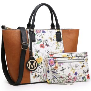 marco m kelly women two tone handbags (white flower/brown)