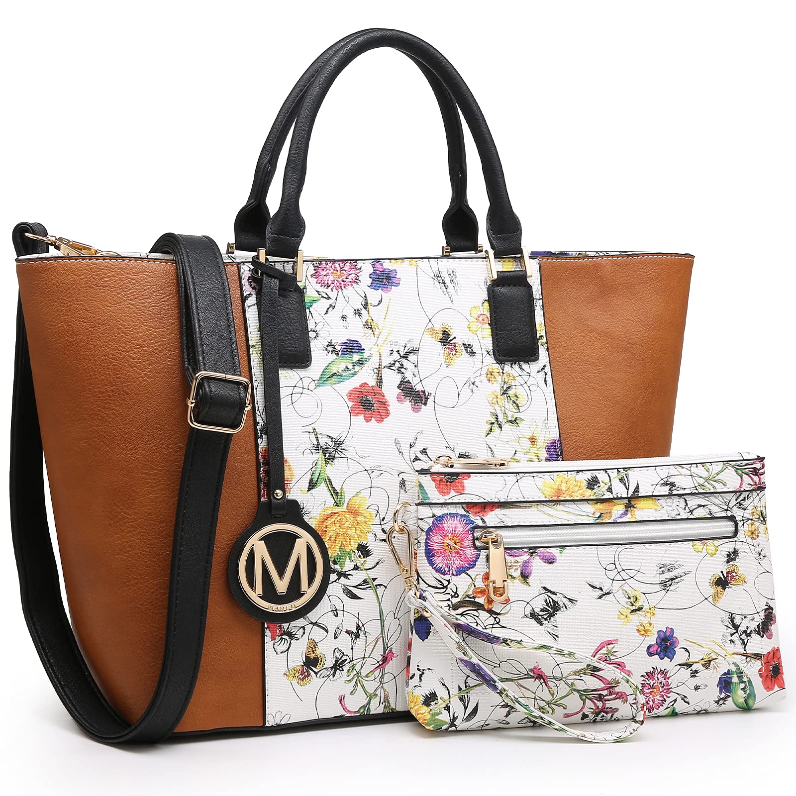 MARCO M KELLY Women Two Tone Handbags (White Flower/Brown)