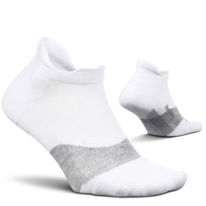 feetures elite golf max cushion no show tab ankle socks - sport sock with targeted compression - white, xl (1 pair)