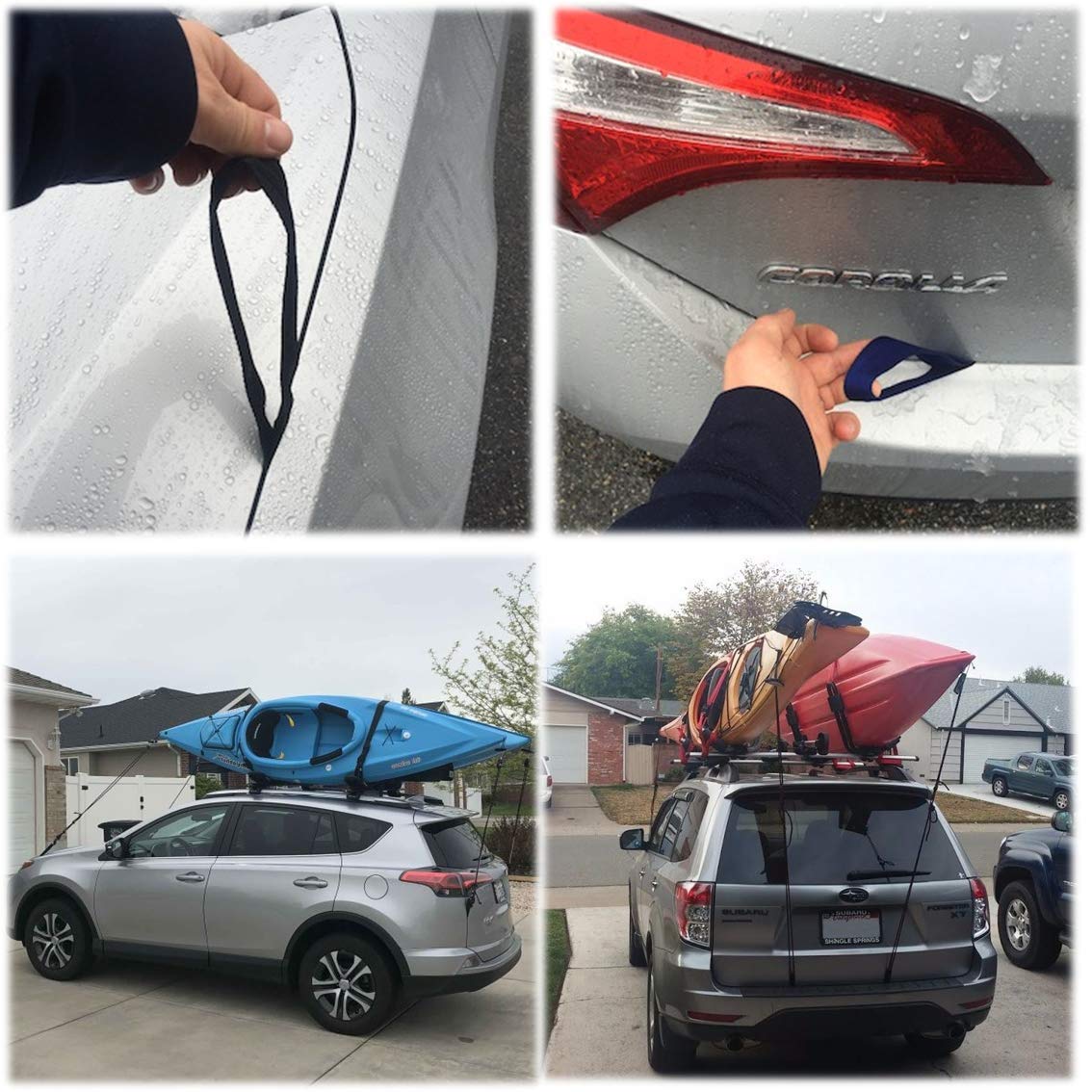 Kayak tie Down Straps Bow and Stern tie Downs Loops Strap Ratchet Rope Canoe Pulley Hanger Anchor Point Tying Kits