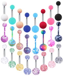 evelical 24pcs 14g stainless steel belly button rings for women screw navel bars body piercing jewelry set style 2