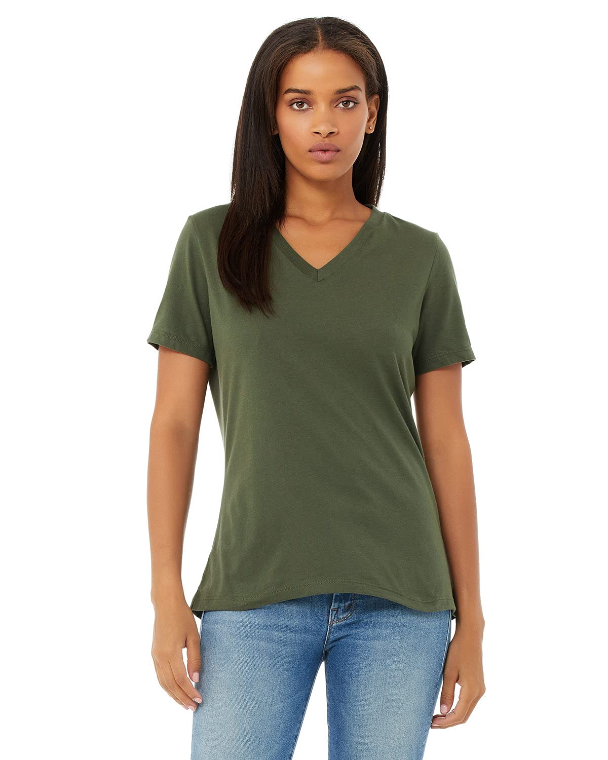 Bella Canvas - Women’s Relaxed Jersey V-Neck Tee - 6405 - XL - Military Green