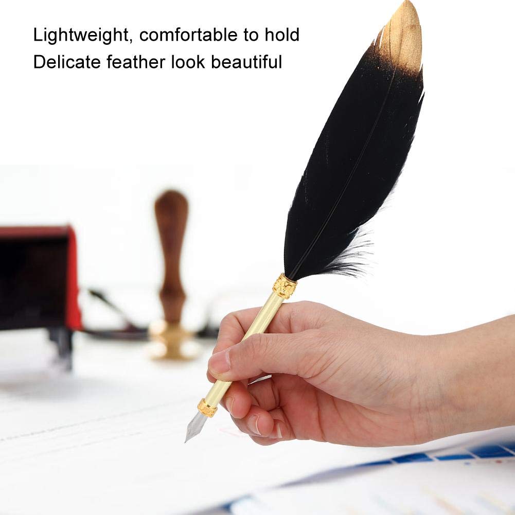 TOPINCN Retro Quill Pen Set Classical Metal Calligraphy Pen Kit Gift Box For Student(Black)