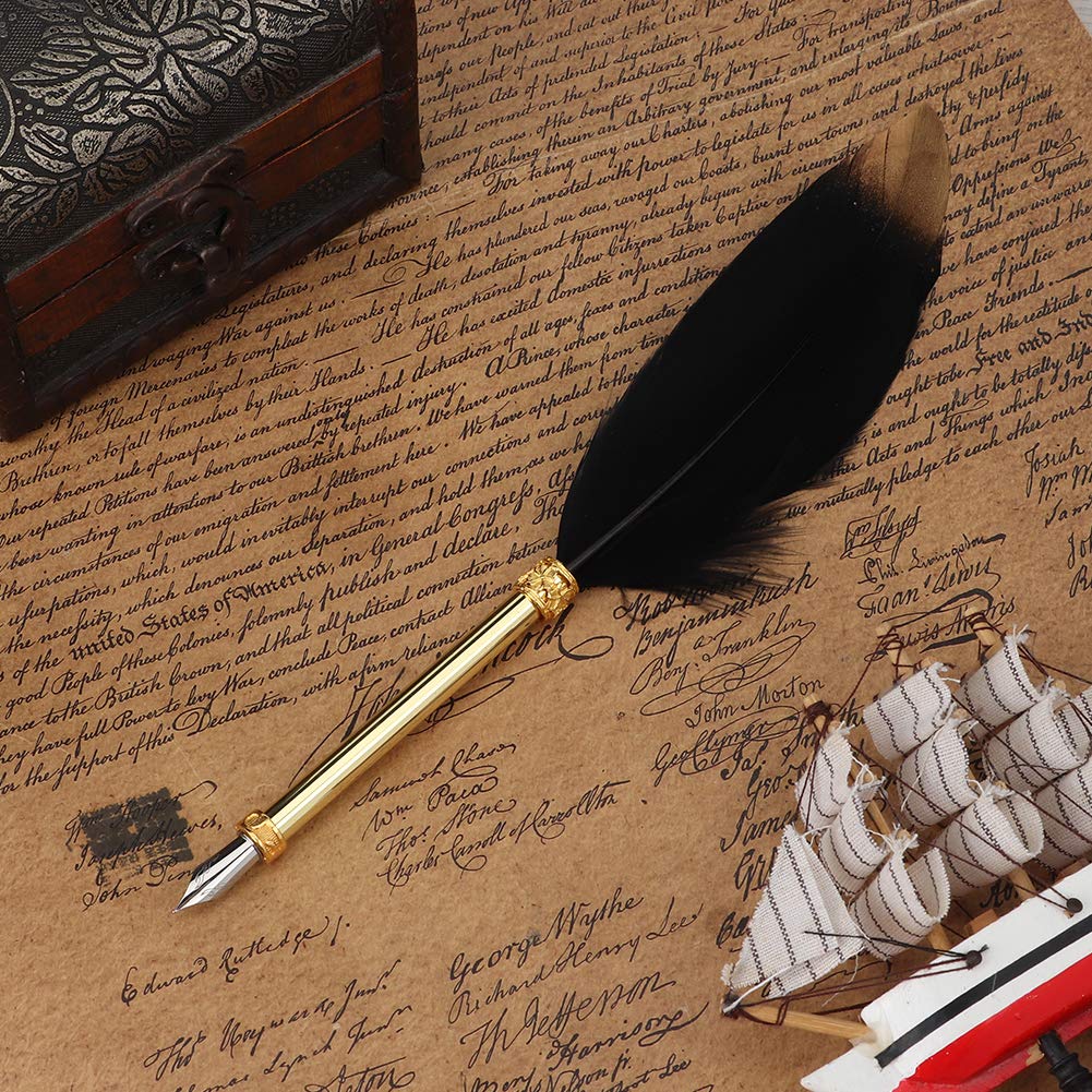 TOPINCN Retro Quill Pen Set Classical Metal Calligraphy Pen Kit Gift Box For Student(Black)