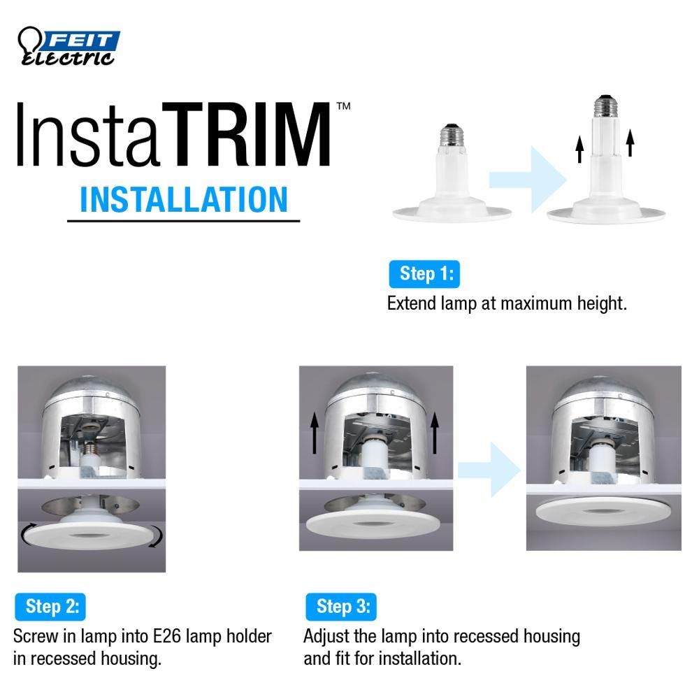 Feit Electric 4 inch InstaTRIM Adjustable Neck Recessed LED Downlight - 2700K Soft White - Dimmable- Pre-Mounted Trim - 45W Equivalent - 45 Year Life - 540 Lumen - High CRI | 8-Pack