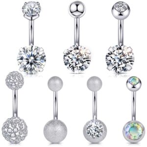 wssxc 14g hypoallergenic surgical steel belly button ring cubic zirconia belly button barbs body piercing set 7pcs