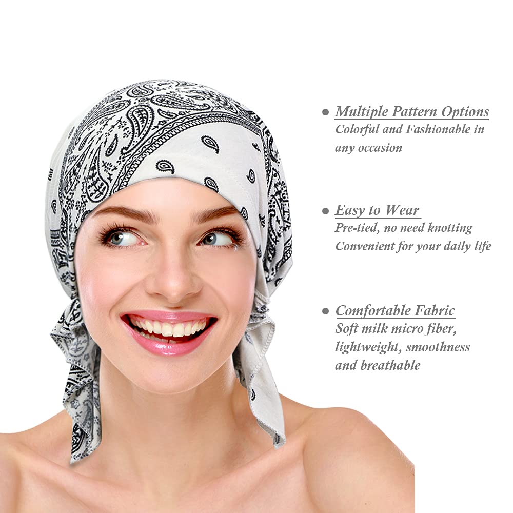 ASHILISIA 4 Pieces Women Chemo Hat Turban Beanie, Pre-Tied Headwraps Headwear Bandana for Hair Loss