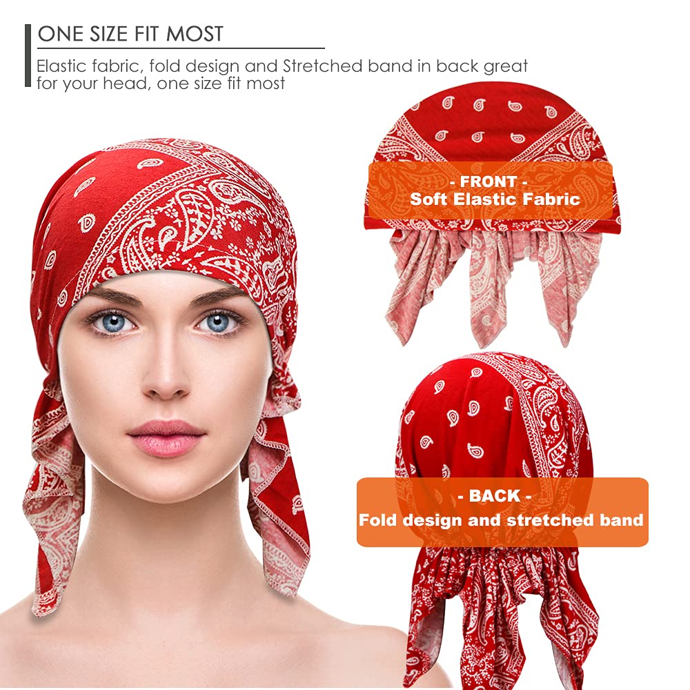 ASHILISIA 4 Pieces Women Chemo Hat Turban Beanie, Pre-Tied Headwraps Headwear Bandana for Hair Loss