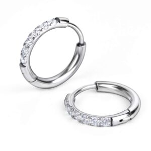 6mm silver hoop earring, top ear cartilage earrings mini hugging hoop earrings for women 18g forward helix earring stainless steel tragus piercing earrings hypoallergenic sensitive ear cz