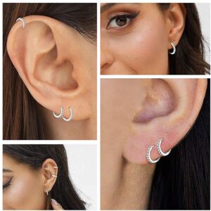 6MM Silver Hoop Earring, Top Ear Cartilage Earrings Mini Hugging Hoop Earrings for Women 18G Forward Helix Earring Stainless Steel Tragus Piercing Earrings Hypoallergenic Sensitive Ear CZ