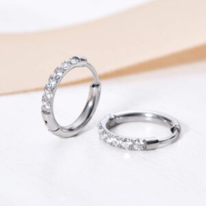 6MM Silver Hoop Earring, Top Ear Cartilage Earrings Mini Hugging Hoop Earrings for Women 18G Forward Helix Earring Stainless Steel Tragus Piercing Earrings Hypoallergenic Sensitive Ear CZ