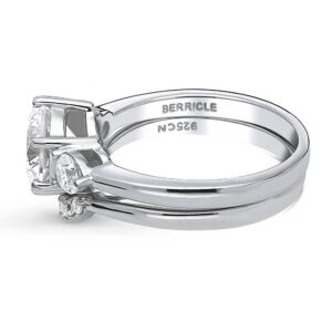 BERRICLE Sterling Silver 3-Stone Wedding Engagement Rings Round Cubic Zirconia CZ 7-Stone Ring Set for Women, Rhodium Plated Size 5.5