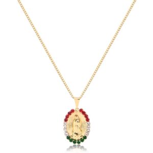 ama 18k gold-plated guadalupe pendant choker with swarovski - 18-inch adjustable golden chain with red, green, white crystal-encrusted virgin mary piece - hypoallergenic religious jewelry for women