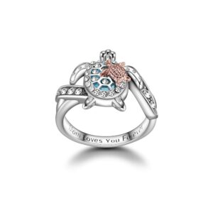 daughter mothers ring with cz personalized sea turtle platinum plating rings for mom gift (jqwl) （size:9）