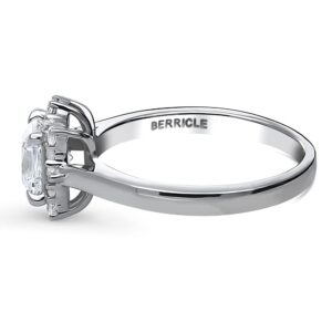 BERRICLE Sterling Silver Sunburst Wedding Engagement Rings Cubic Zirconia CZ Halo Promise Ring for Women, Rhodium Plated Size 6