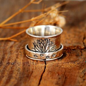 Boho-Magic 925 Sterling Silver Spinner Ring for Women Fidget Anxiety Relief Ring Band Tree of Life (7)