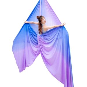 Profession Aerial Silks Equipment- Low Stretch,60 inch width 9 yards Aerial Silk Hardware kit for Acrobatic Dance,Air Yoga, Aerial Yoga Hammock kids/beginer (9 yards, Lavender Purple)