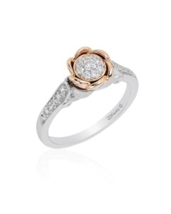 jewelili enchanted disney fine jewelry 14k white gold and rose gold 1/4 cttw belle rose engagement ring, size 8