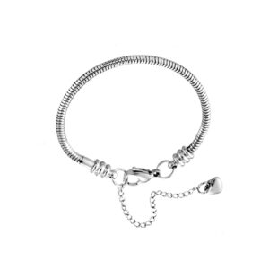 kunbead heart lobster clasp snake chain charm adjustable bracelets compatible with pandora charms for jewelry making-6.7''