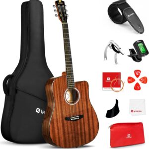 Acoustic Guitar, Cutaway Acoustic Guitar Dreadnought Full Size 41 Inch Acustica Guitarra Bundle with Gig Bag for Beginners Adults Teens Professionals, Glossy Sapele, by Vangoa