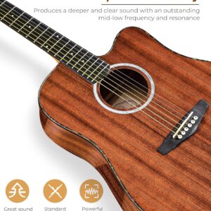 Acoustic Guitar, Cutaway Acoustic Guitar Dreadnought Full Size 41 Inch Acustica Guitarra Bundle with Gig Bag for Beginners Adults Teens Professionals, Glossy Sapele, by Vangoa