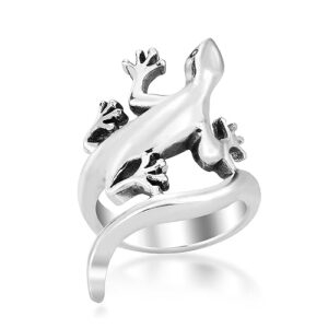 aeravida unique long tail gecko-lizard wrap .925 sterling silver ring,adorable wedding rings for women,chic comfort fit silver rings for women,statement fashion, 8 uk, silver