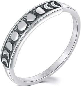 jude jewelers retro vintage stainless steel moon phase shape crescent stacking wedding band promise ring (silver, 7)