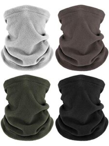 4 pieces winter neck warmers fleece gaiter windproof face covering (coffee, black, light grey, army green,medium)