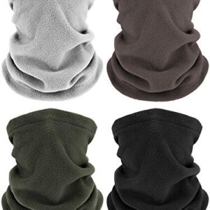 4 Pieces Winter Neck Warmers Fleece Gaiter Windproof Face Covering (Coffee, Black, Light Grey, Army Green,Medium)