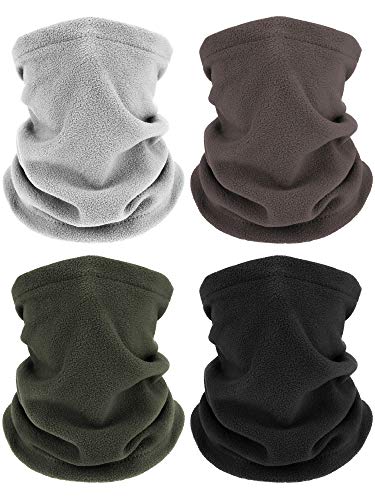 4 Pieces Winter Neck Warmers Fleece Gaiter Windproof Face Covering (Coffee, Black, Light Grey, Army Green,Medium)