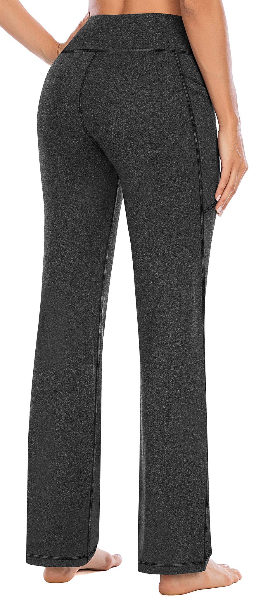 Heathyoga Women's Yoga Pants with Pockets for Women Bootcut Wide Leg Pants for Women High Waisted Workout Pants Charcoal